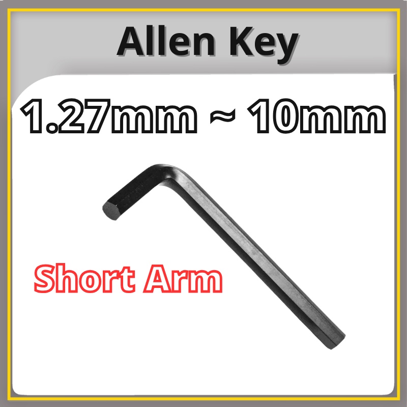 Allen Key Short Arm | Carbon Steel Black Oxide | 1.27mm 1.5mm 2mm 2.5mm ...