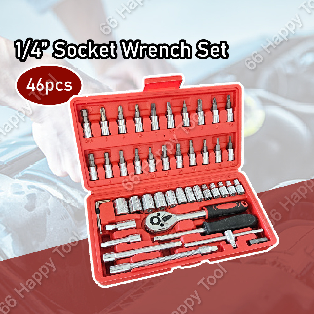 Automotive 46pcs 1/4" Inch Dr. Socket Wrench Set Auto Car Ratchet ...