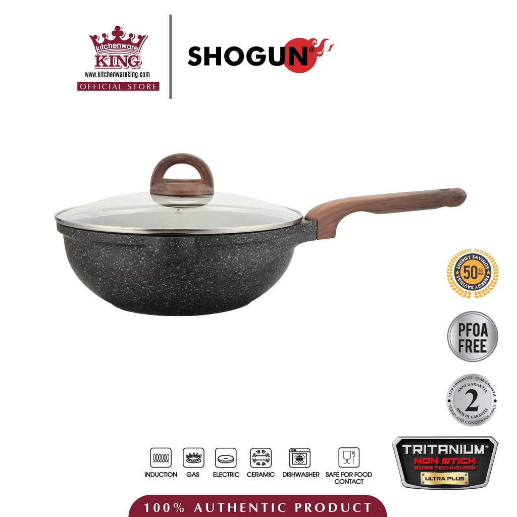 Shogun Granite Plus 28 x 10cm Non-stick Stirfry Pan with Glass Lid, 4 ...