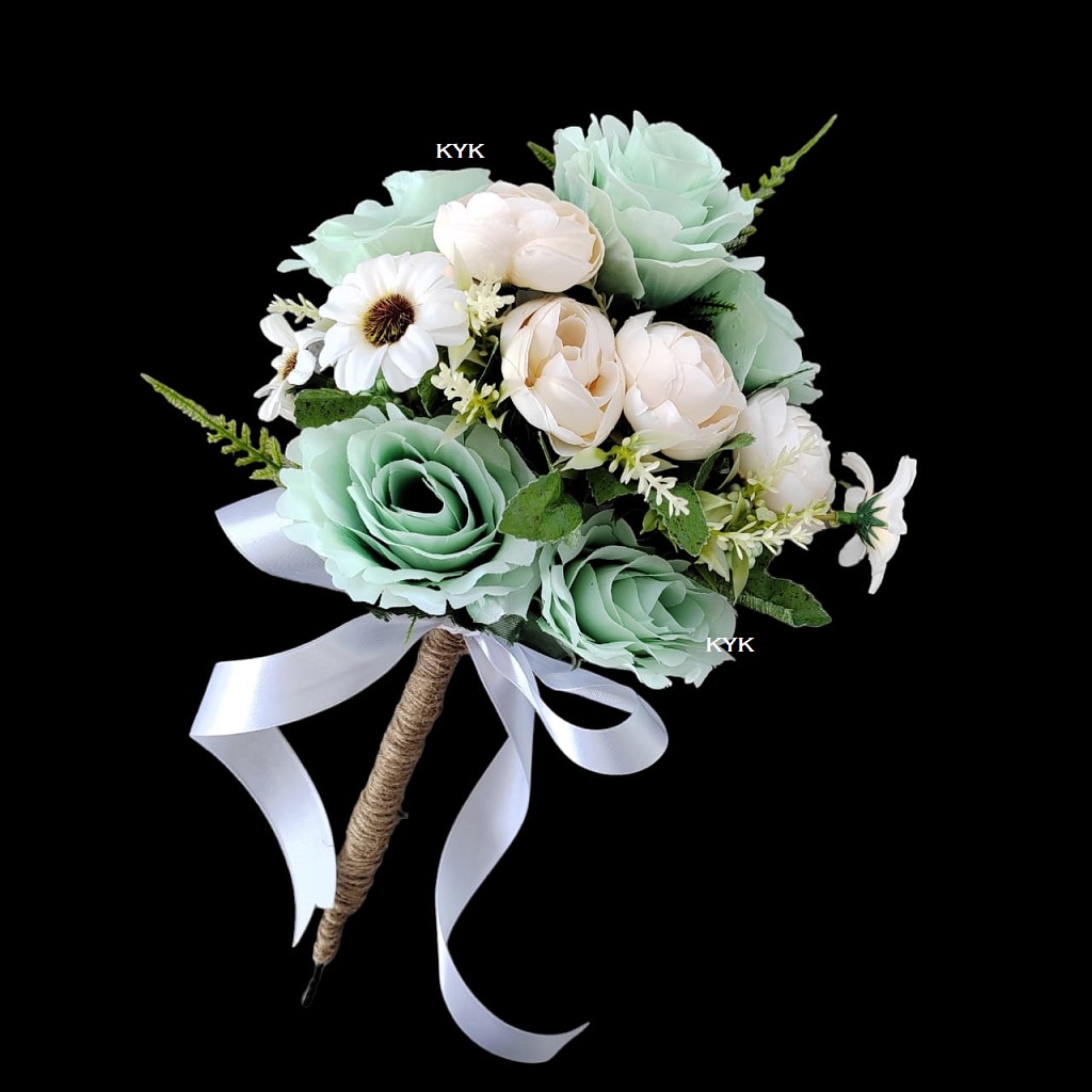 Bridal Bouquet Tea Rose Artificial Bunga Tangan Comel Bajet Bouquet ...