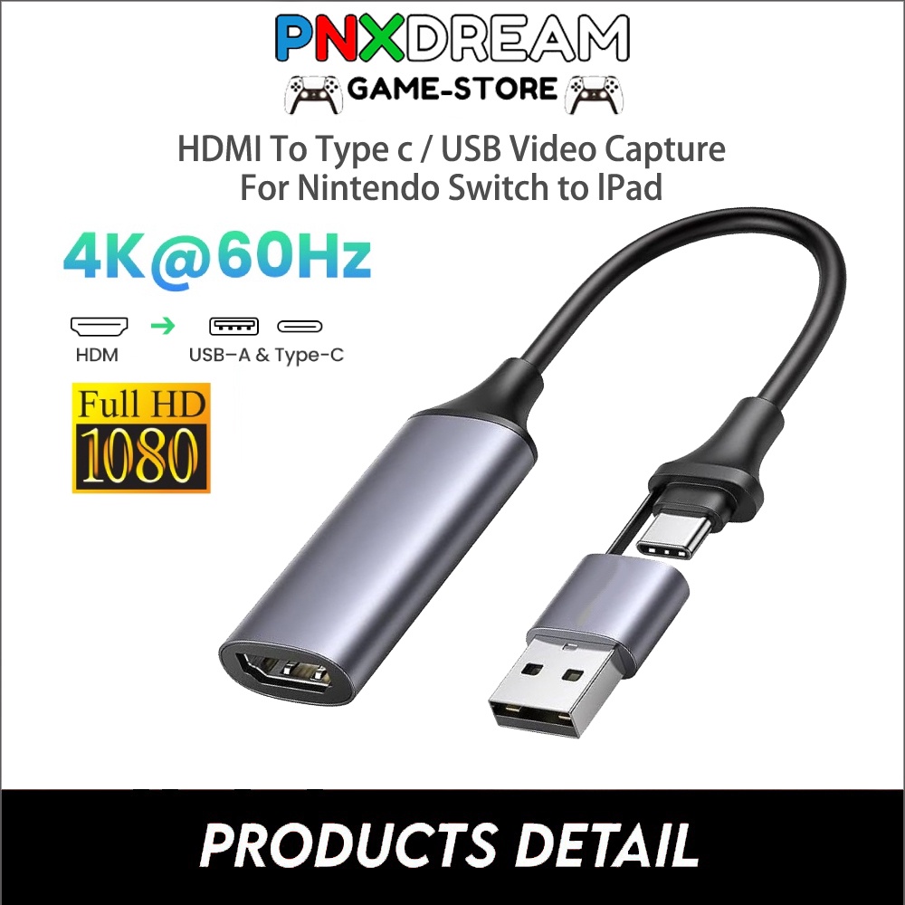 Nintendo Switch To Tablet lPad HDMI To Type c / USB Video Capture Card ...