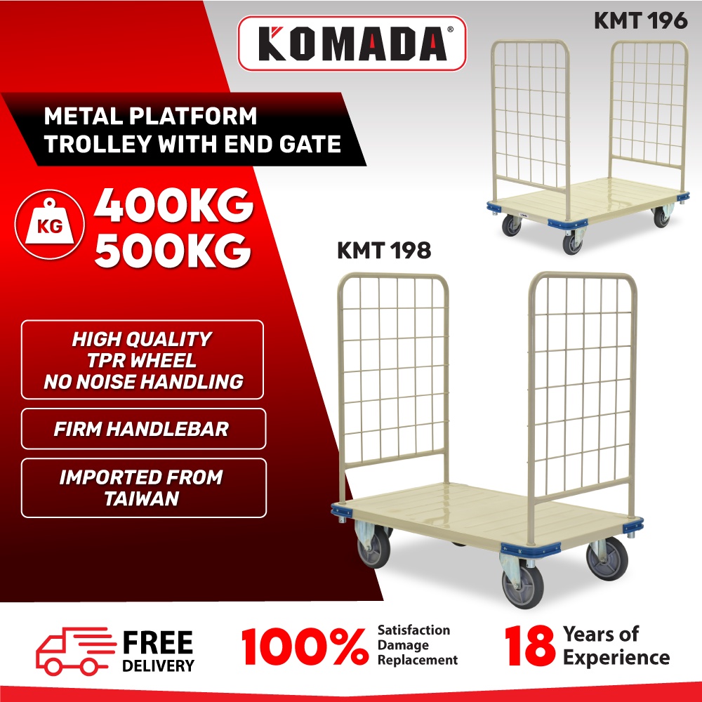 KOMADA™ 400/500KG Platform Trolley with End Gate with End Cage Flatbed ...