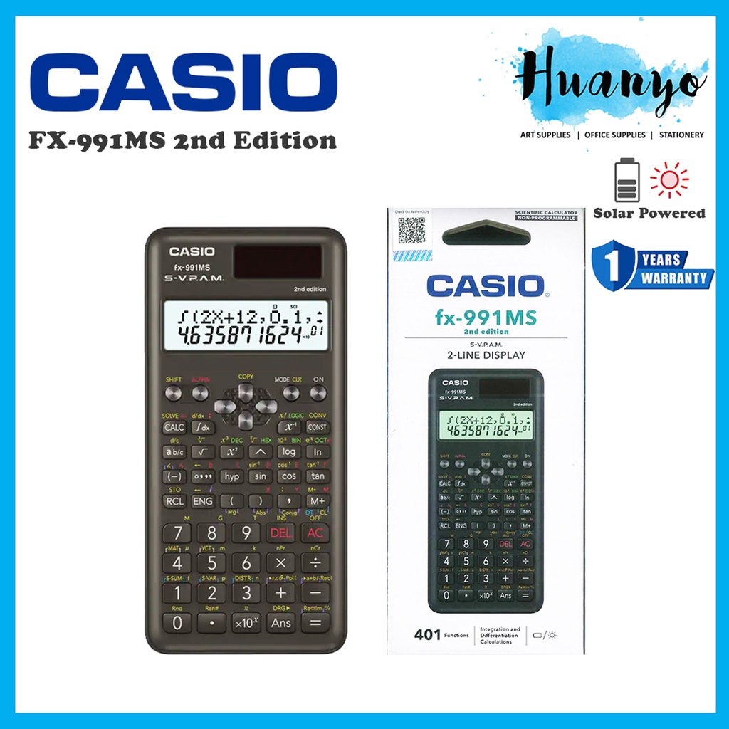 Casio Scientific Calculator FX-991MS 2nd Edition Solar Power & Battery ...