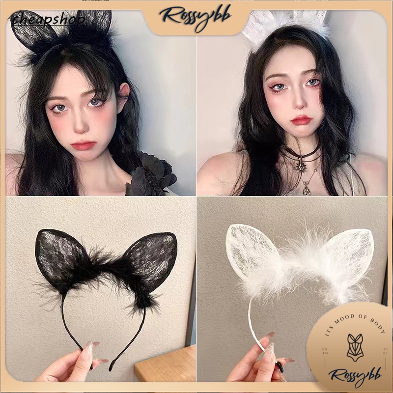 Cat Ear Headband Sexy Feather Lace Cat Head Bezel 猫耳朵发饰 [fm005