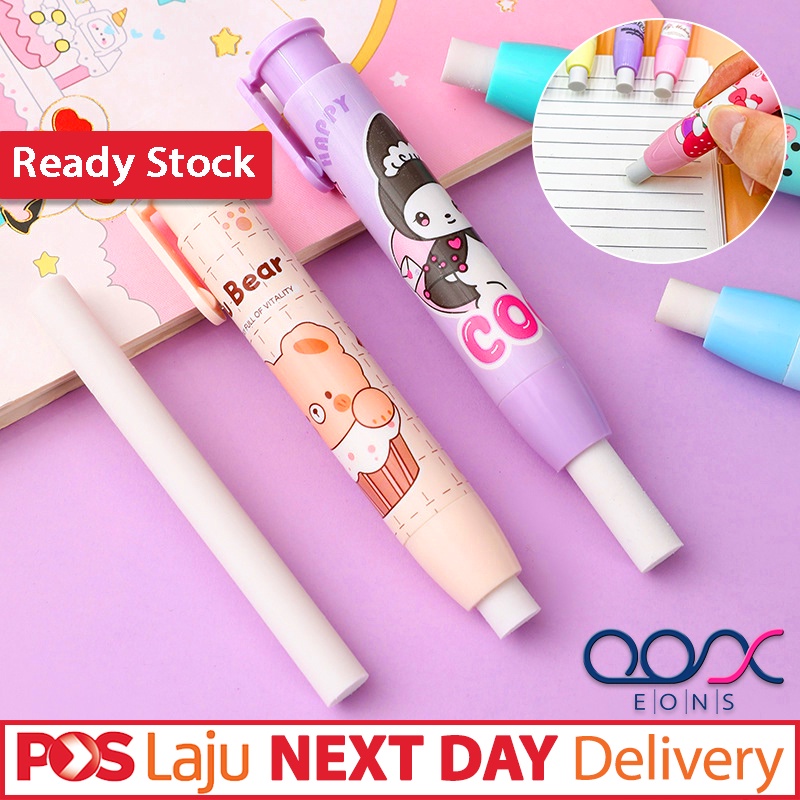 MESRA PENGGUNA 💖 Retractable Pressable Eraser Pen Cartoon Mechanical ...
