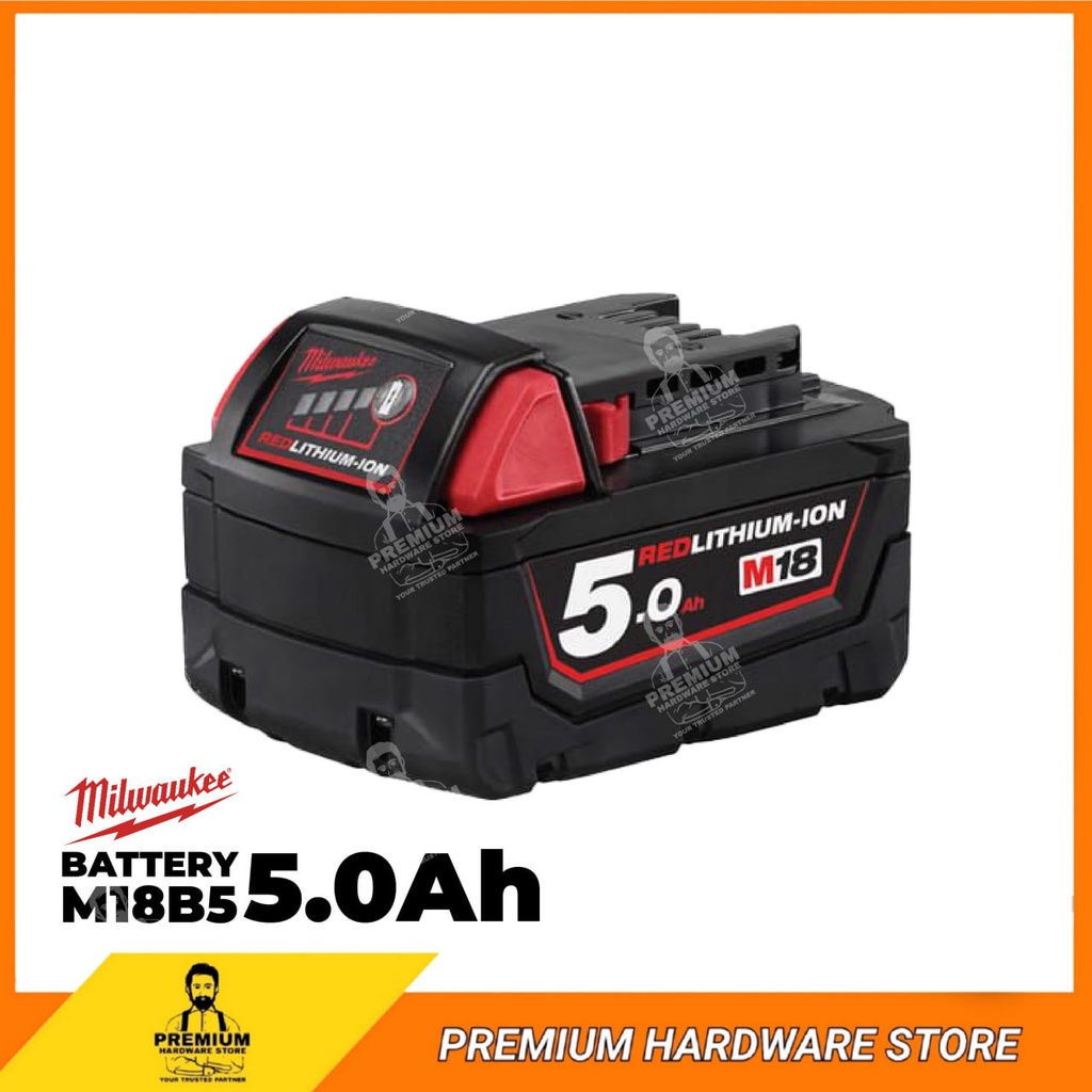 MILWAUKEE M18 B5 Redlithium-ion 18V 5.0Ah Battery Pack Power Tool Drill ...