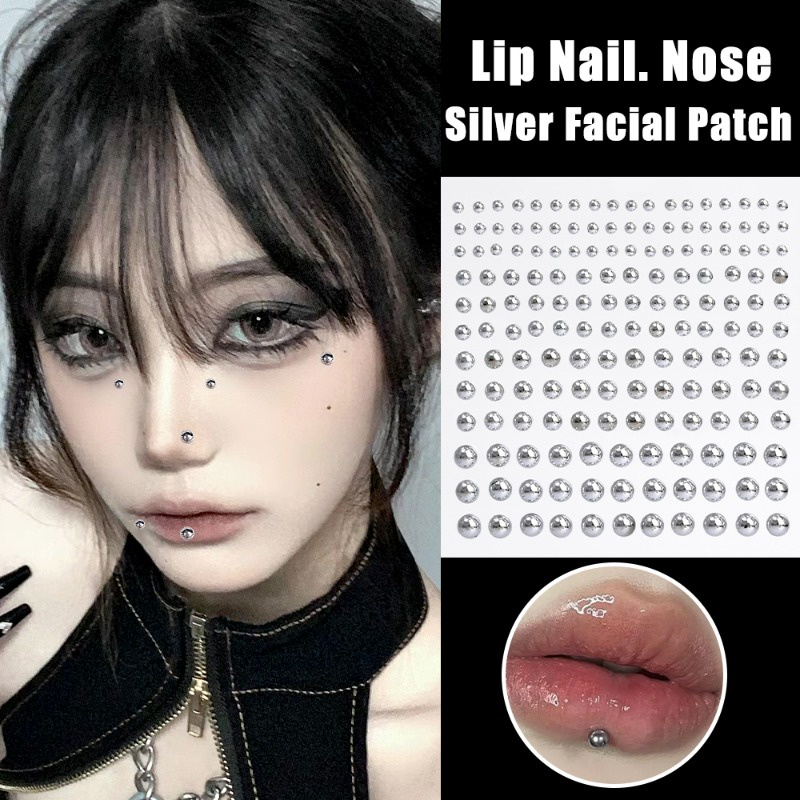 Sliver Diamond Nose Stud Lip Stud Sticker / Self Adhesive Rhinestones ...