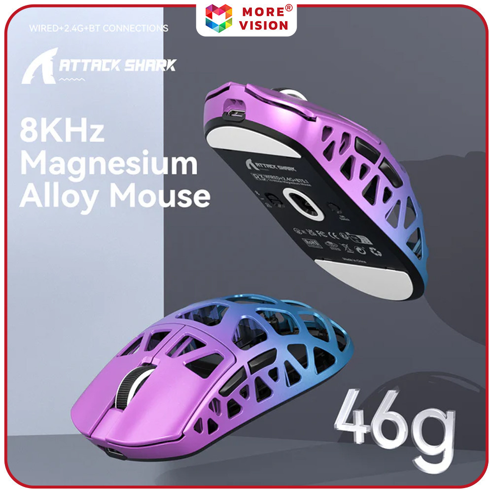 R3 Attack Shark Wireless Magnesium Alloy Gaming Mouse 46g Super Light PAW3395 8000Hz Polling ...