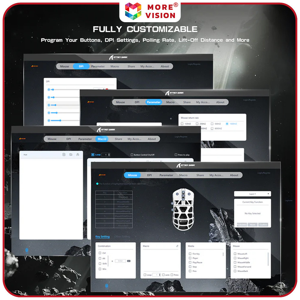 R3 Attack Shark Wireless Magnesium Alloy Gaming Mouse 46g Super Light PAW3395 8000Hz Polling ...