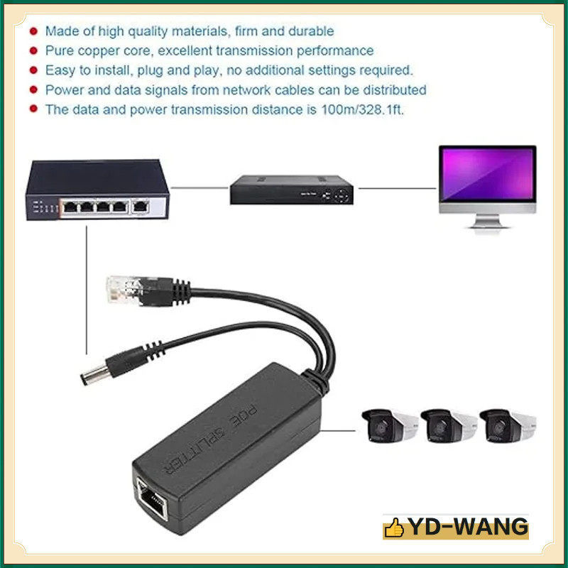 POE Splitter Standard 48V to 12V 2A Cable 10/100Mbps Power Supply ...