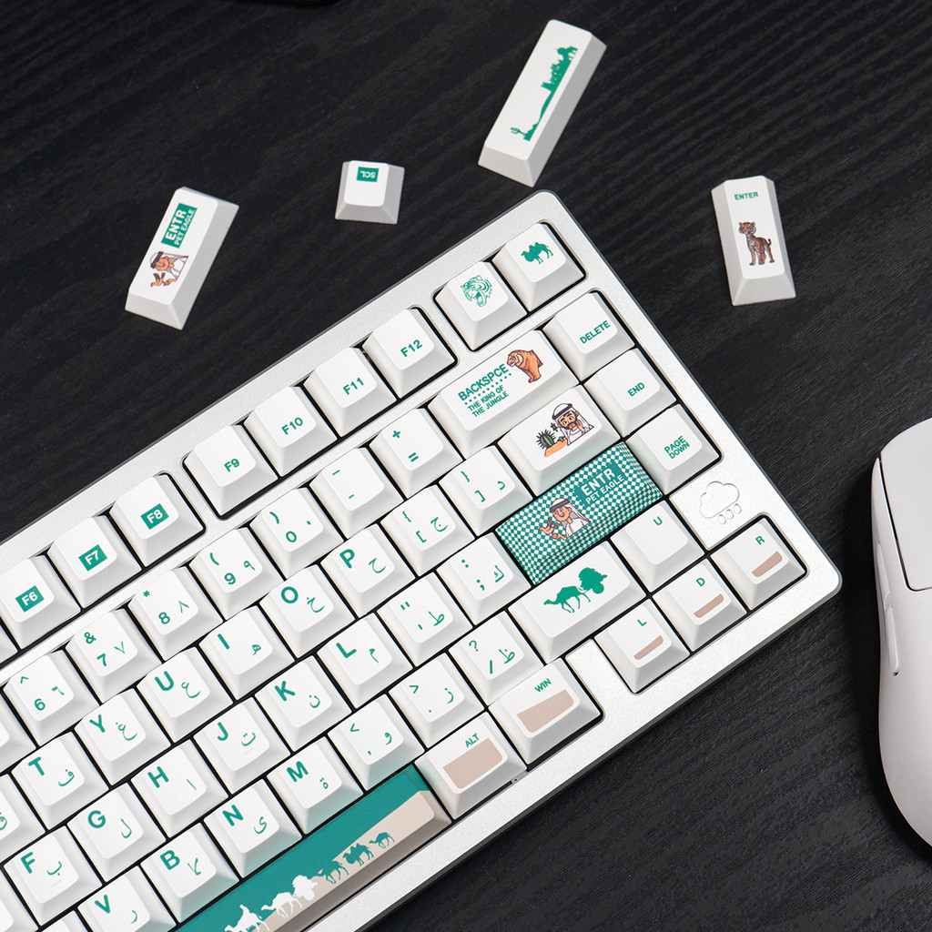 Arabic Language Keycaps White Green 1.7mm PBT Cherry Profile Dye-sub ...