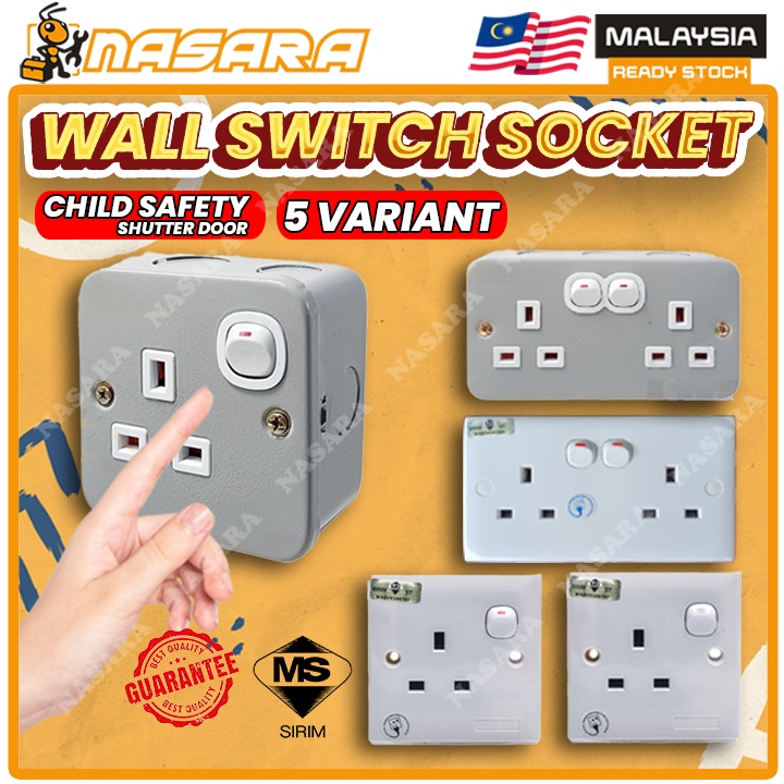Nasara 1 Gang / 2 Gang Switch Socket Outlet 3 Pin Single Double ...