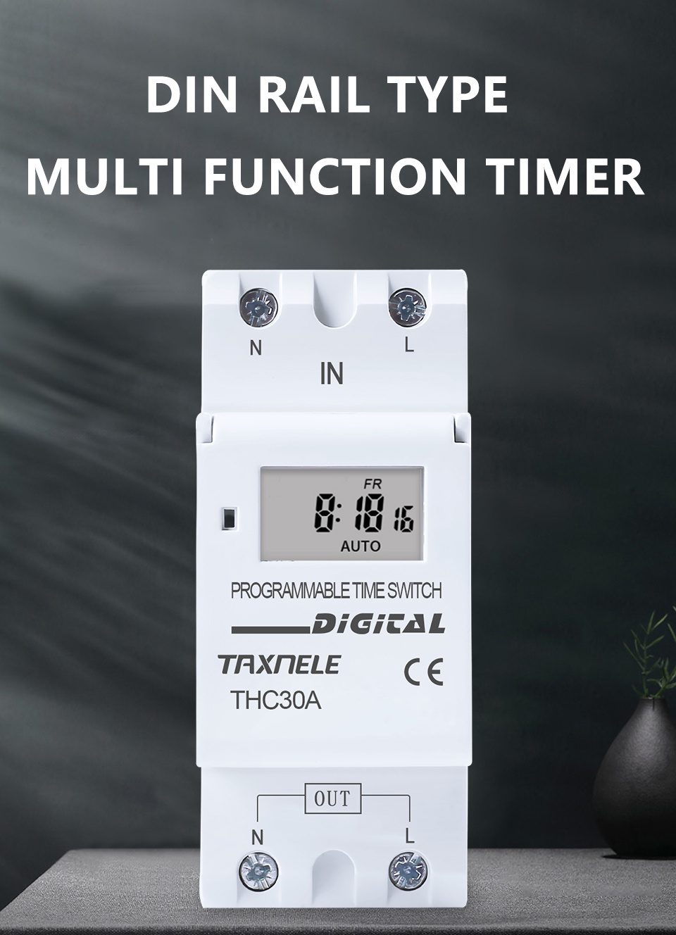 TAXNELE thc30a Din Rail Weekly 7 Days Programmable Digital TIME SWITCH Timer Control AC 220V 30A ...