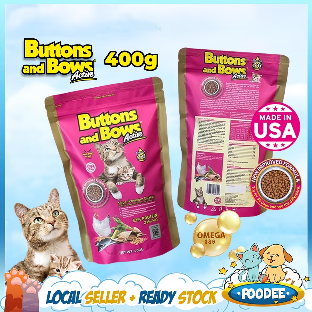 Buttons & Bows Active 400G Cat Dry Food USA Cat Food Pet Makanan Kucing ...