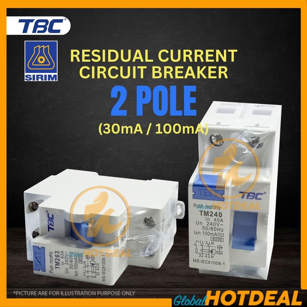 TBC 2 POLE 30mA / 100mA Residual Current Circuit Breaker Electrical ...
