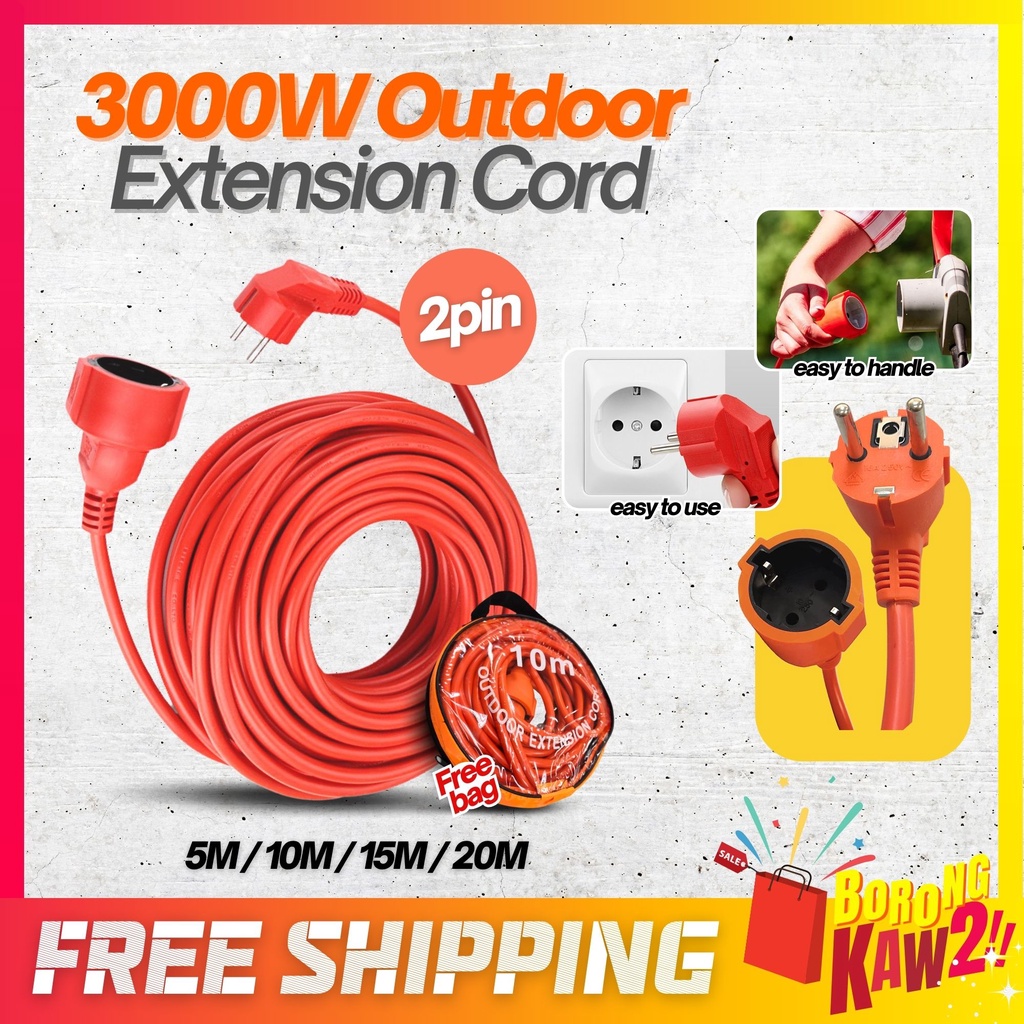 250V 2-Pin Plug Extension Cord Europe European Euro Fit For All ...