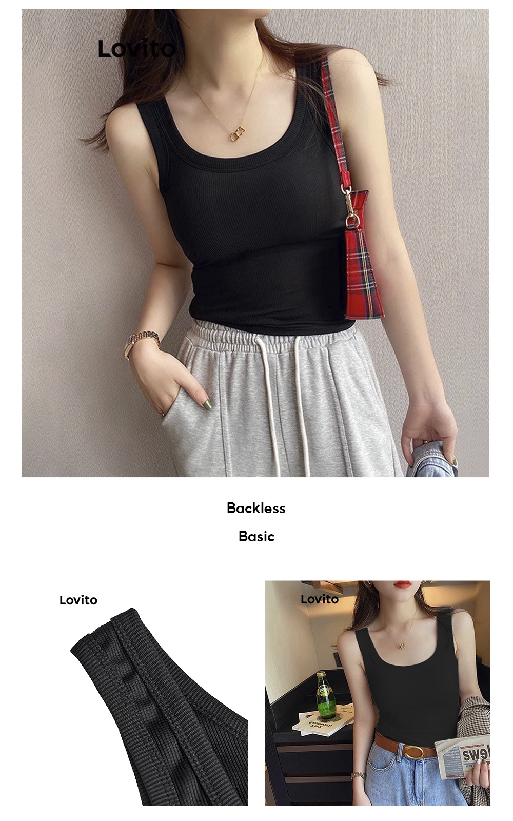 Lovito Casual Plain Backless Basic Tank Top for Women LNE20121 (Multi ...
