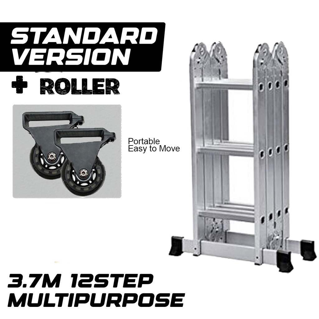 12 / 16 / 20 Step Aluminium Multipurpose Ladder Roller Folding Double ...