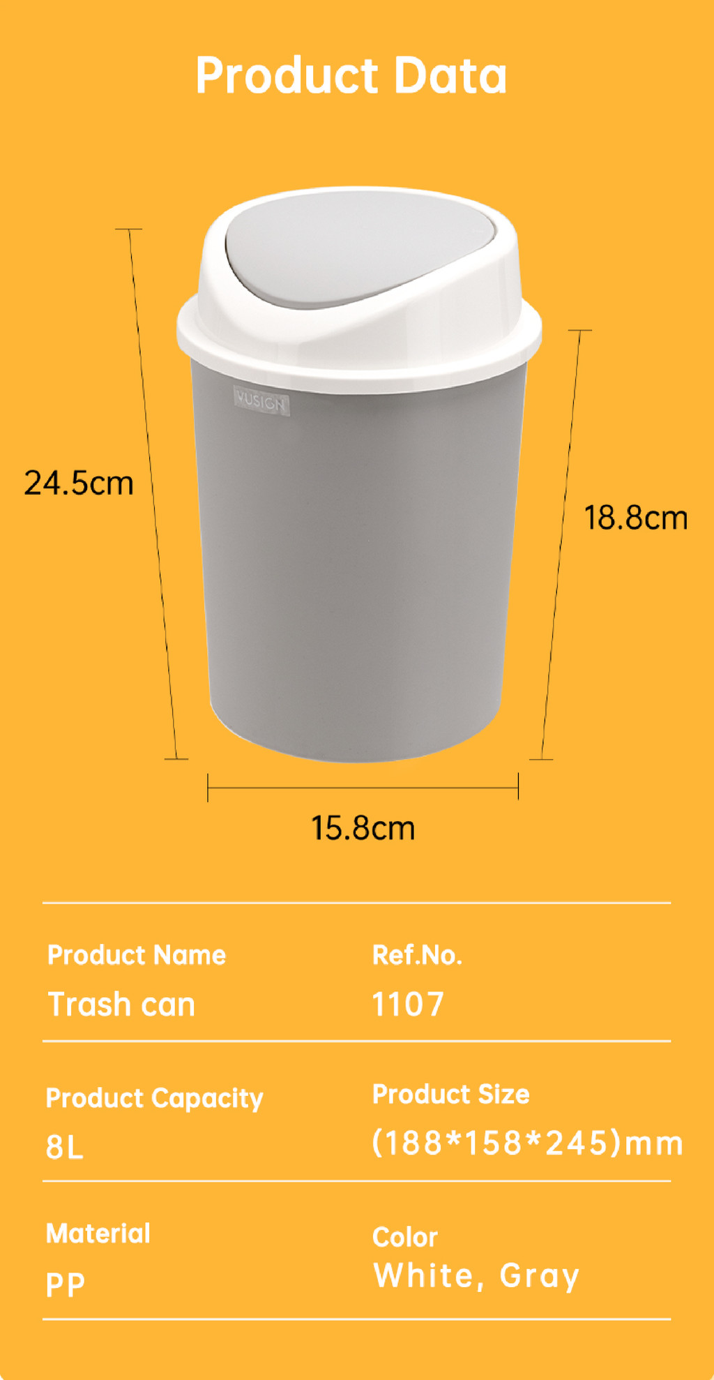 Deli Vusign Swing Top Dustbin Rubbish Bin Flip Top Trash Can Recycle ...