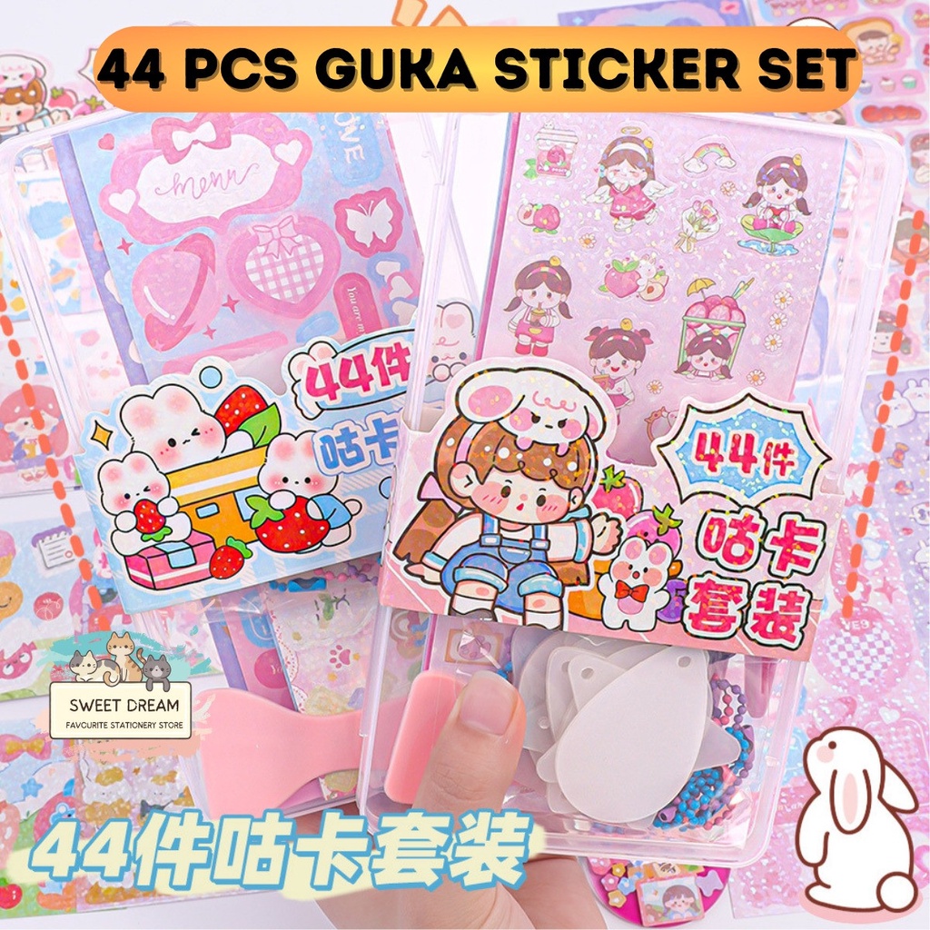 44 PCS Pieces Boxed Lovely Cartoon Shiny Stickers Quicksand Cards Set ...
