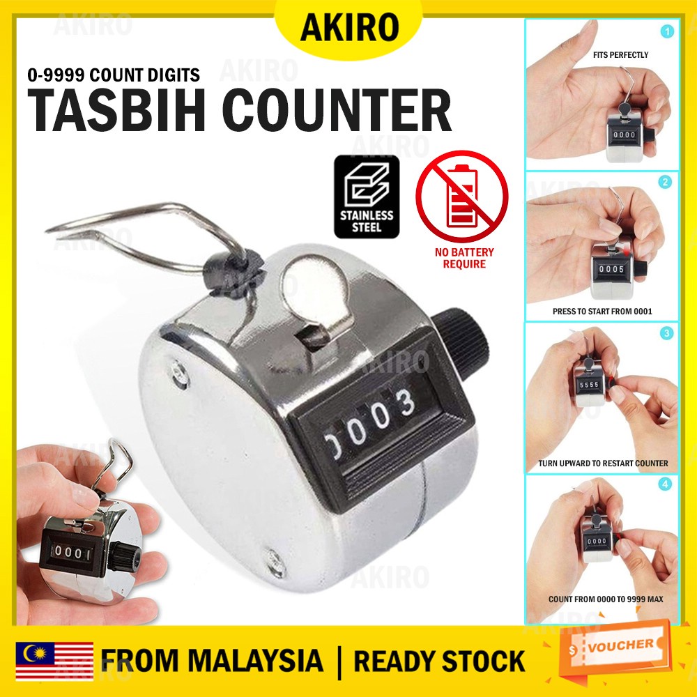 AKIRO Rust-Proof 4 Digits Hand Held Tally Counter No Battery Require ...