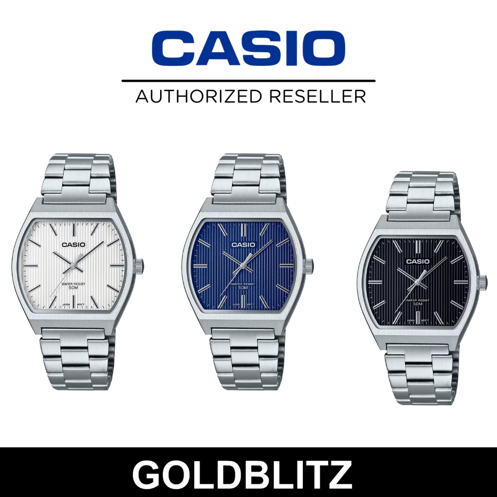 Casio STANDARD MTP-B140D-1A / MTP-B140D-2A/ MTP-B140D-7A Tonneau Stainless Steel Watch | Shopee ...