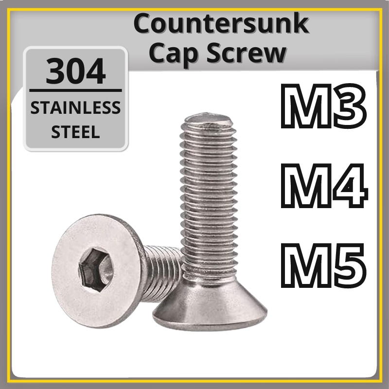 M3 M4 M5 Hex Socket CSK Cap Screw DIN7991 | SUS 304 Stainless Steel Grade A2-70 | Skru Allen Key ...