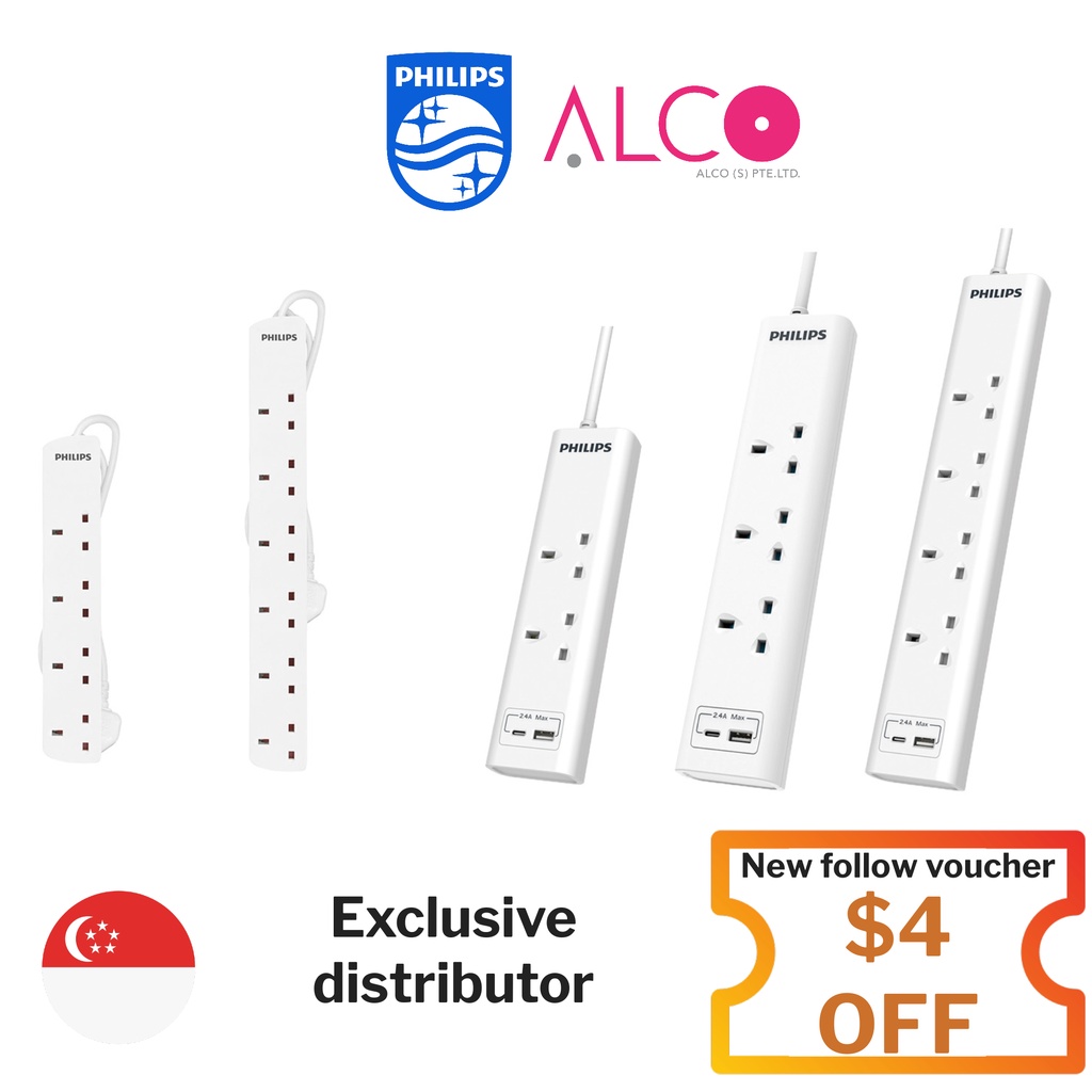 Philips Power Extension Socket with/without USB-C and USB-A 2.4A Max 2 ...