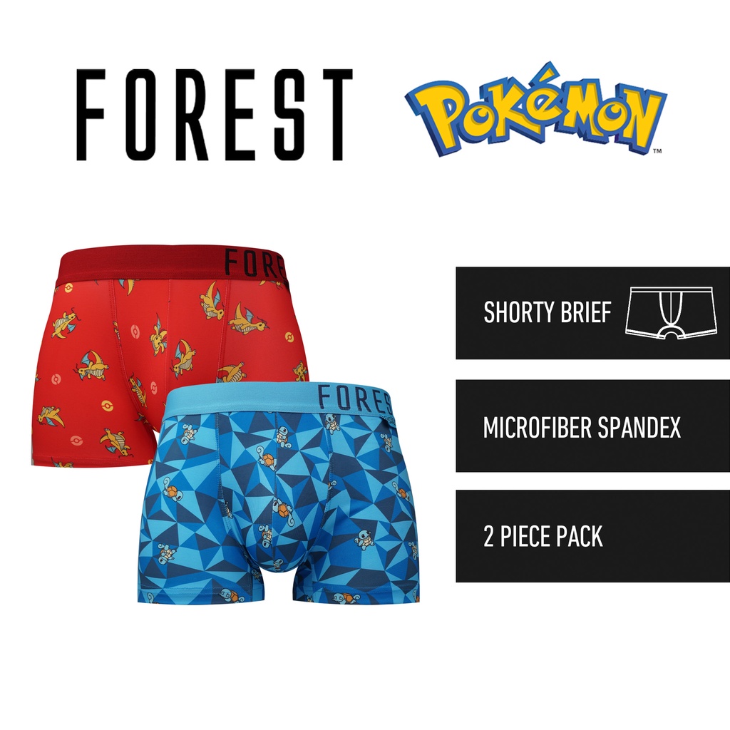 (2 Pcs) Pokémon Mens Microfibre Spandex Shorty Brief Underwear Assorted ...