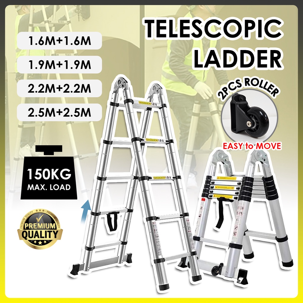 1.6m / 1.9m / 2.2m / 2.5m Double Sided Telescopic Ladder Two Way ...