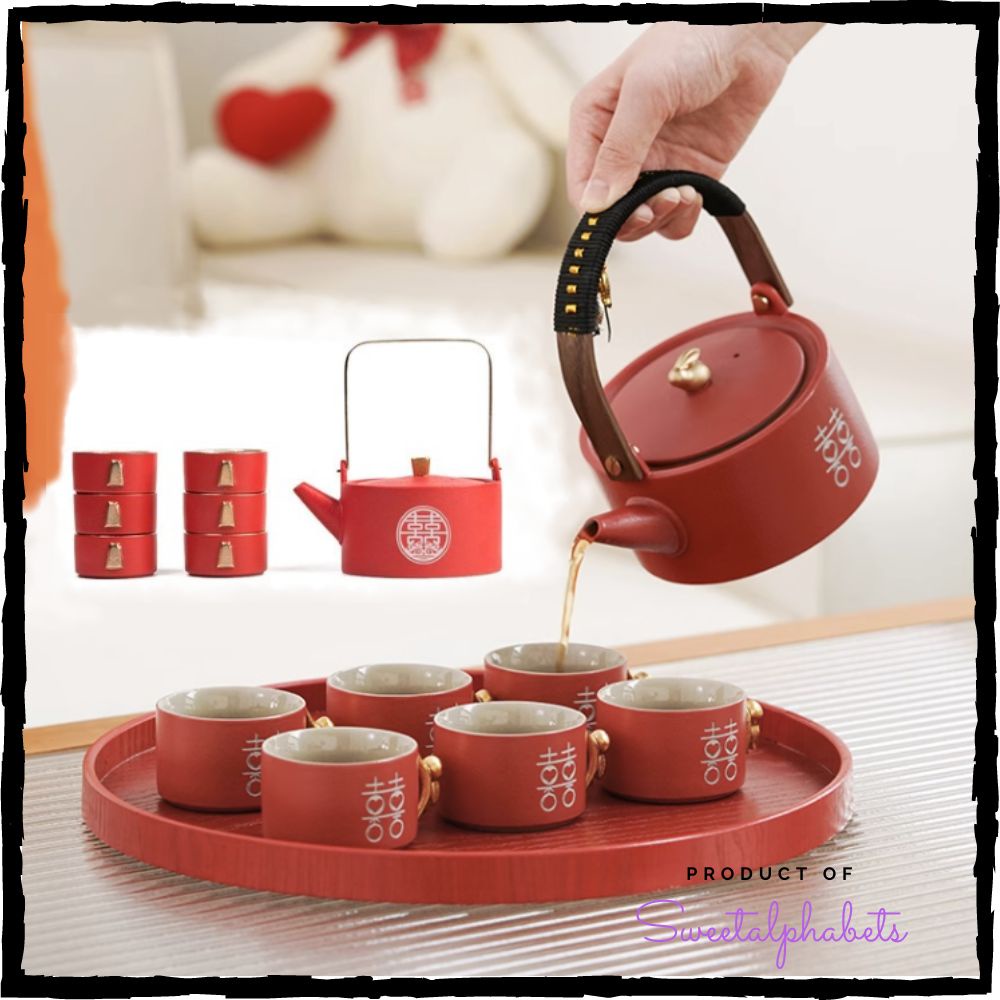 SA Ceramic Teapot Red Wedding Matt Surface Tea Ceremony Set 海誓山盟一壶六杯 ...