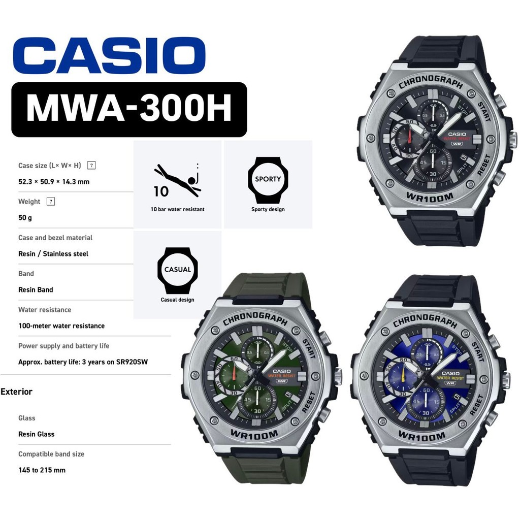 [ OFFICIAL CASIO WARRANTY ] CASIO MWA-300H SERIES CHRONOGRAPH SPORT MEN ...