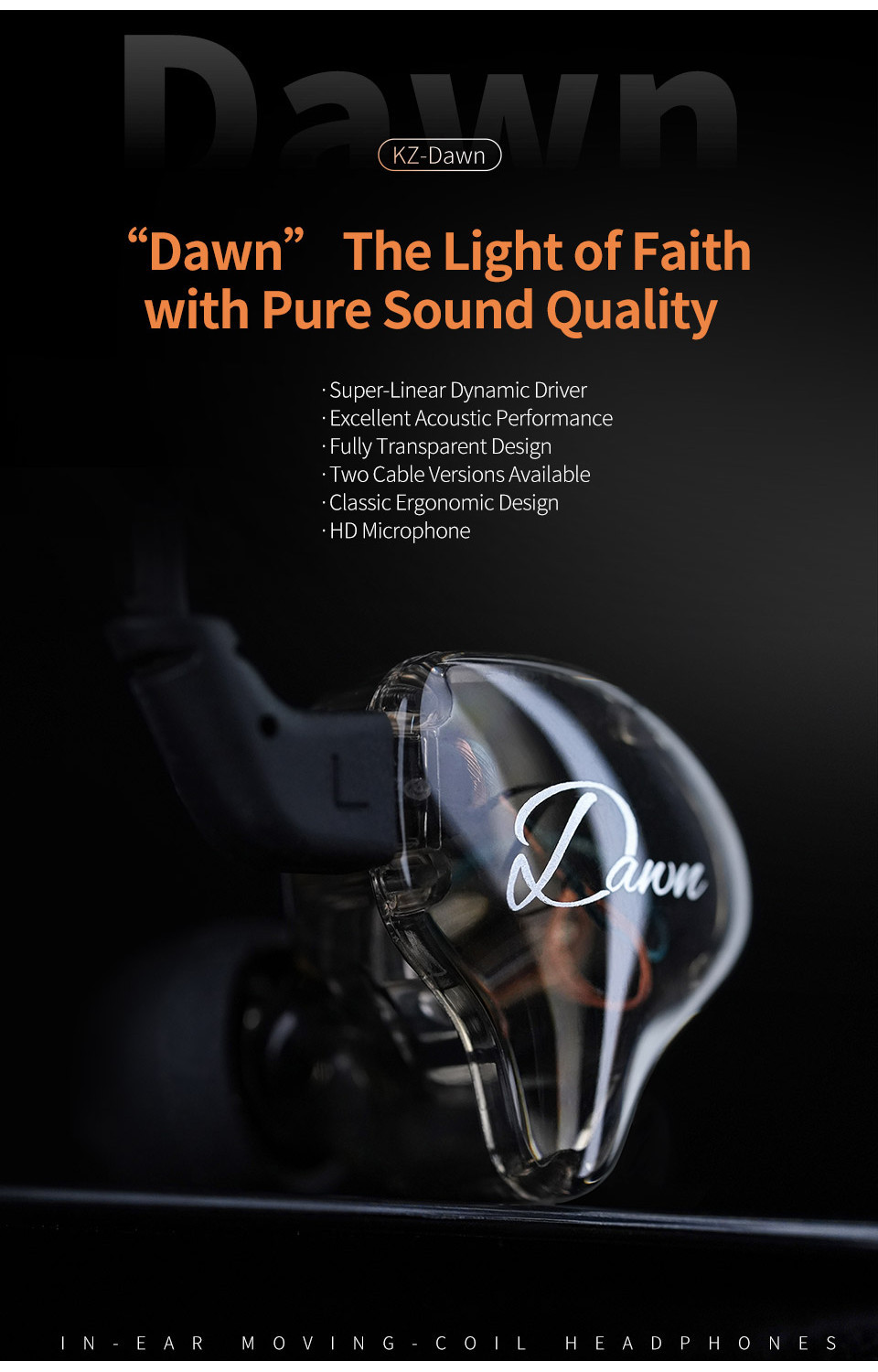 FAAEAL KZ Dawn Earphone 10mm Dynamic Driver HiFi In-ear Monitor Clear Sound Wired Headset Sport ...