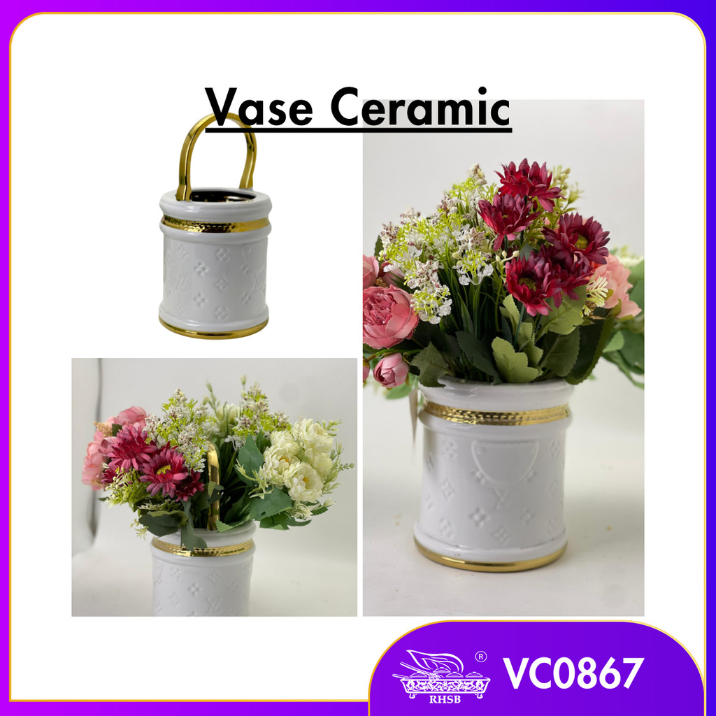 PASU BUNGA SERAMIK/ CERAMIC FLOWER POT/ HANDBAG VASE CERAMIC/ VASE ...