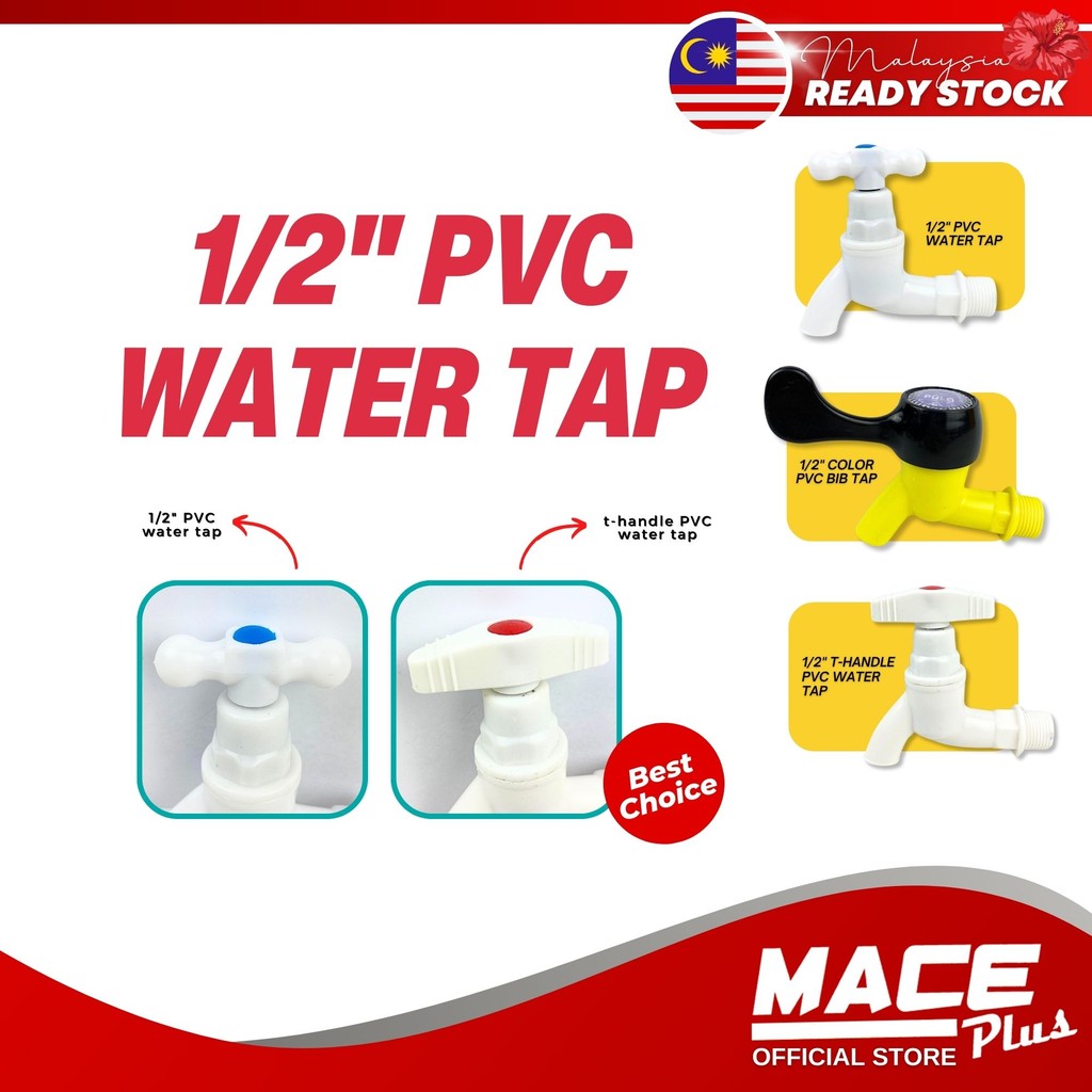 1/2in Single PVC Pipe Water Tap Plastic T Handle Kepala Paip Paip Air ...
