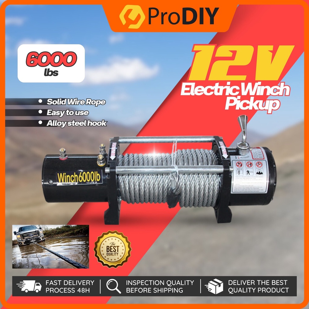 12V 6000lbs Load Capacity Electric Winch Lifting Pickup Offroad Car ATV ...