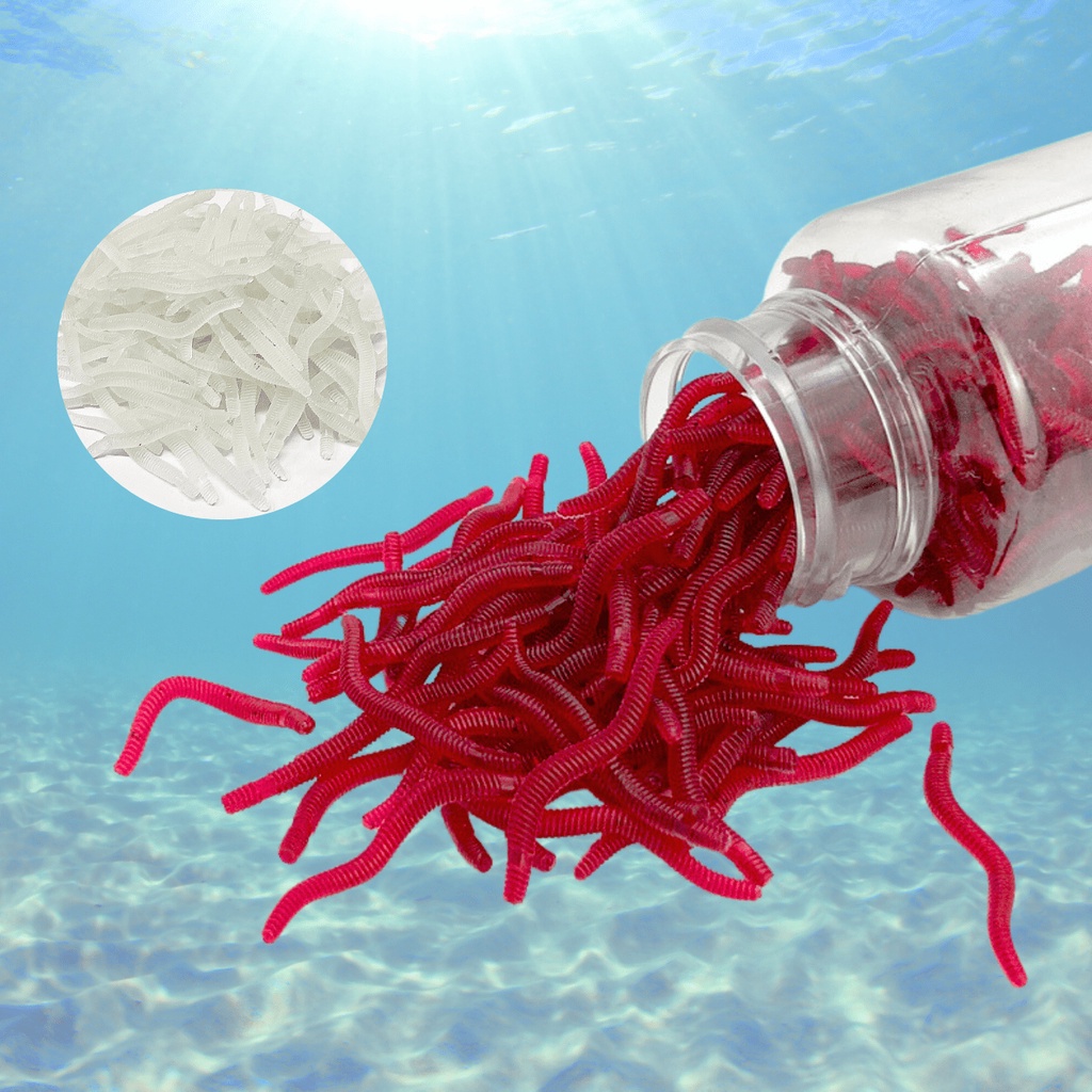 (99% LIKE REAL) EW 100pcs Soft Plastic Fishing Red Earthworm Lure Bait ...