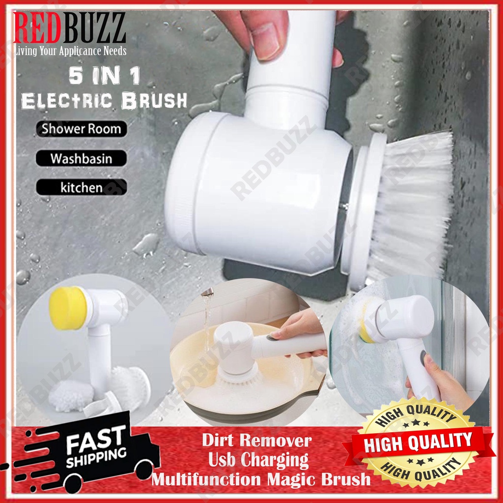 REDBUZZ 5 IN 1 Magic Brush Electric Cordless Cleaning Spin Scrubber ...