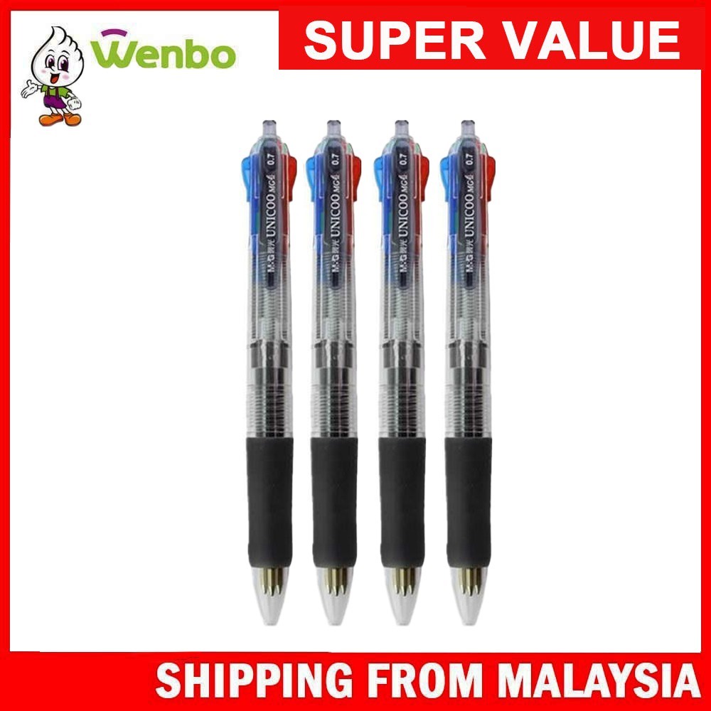 Wenbo [4in1] Pena Mata Color Ball Point Pens Smooth Writing Pens Red ...