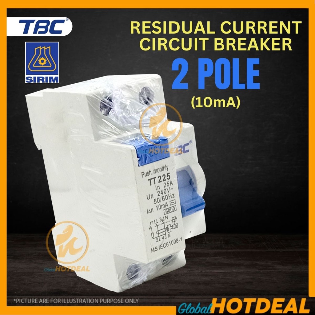 TBC 2 POLE 25A 10mA Residual Current Circuit Breaker ELCB 25A / 40A ...