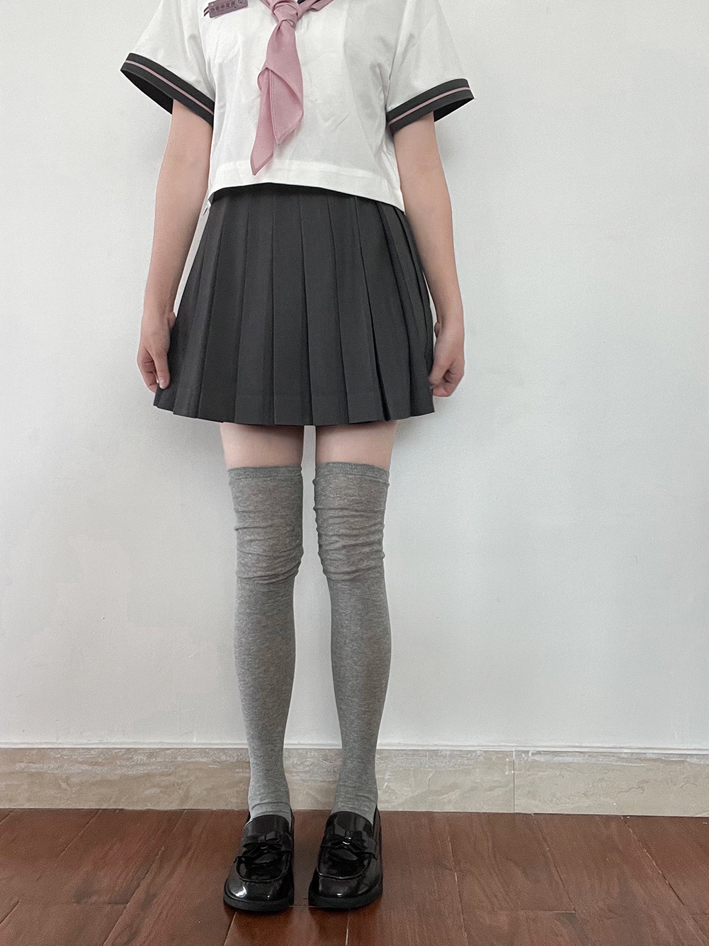 Milk White Solid Color Pile Up Socks with Over Knee Wrinkled Stockings ...