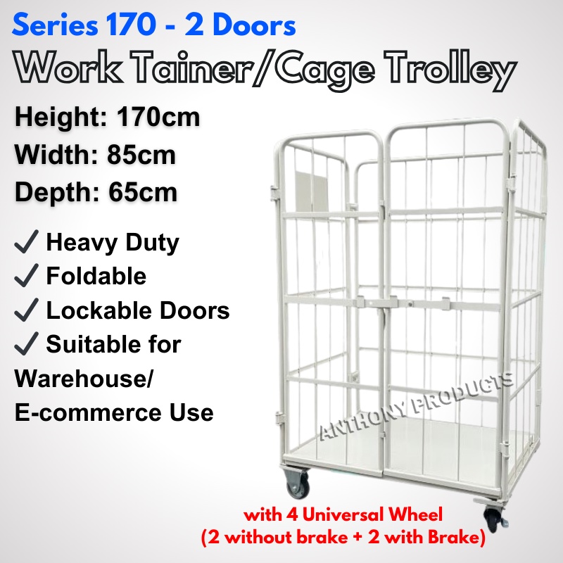 Work Tainer 4 DOORS Caged Trolley Warehouse Picking Portable Cage Brake ...