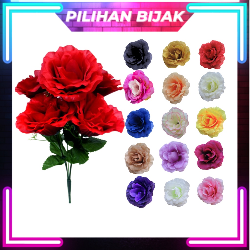 5 Kuntum Bunga Rose Artificial Rose Hand Bouquet Bunga Hiasan Wedding ...