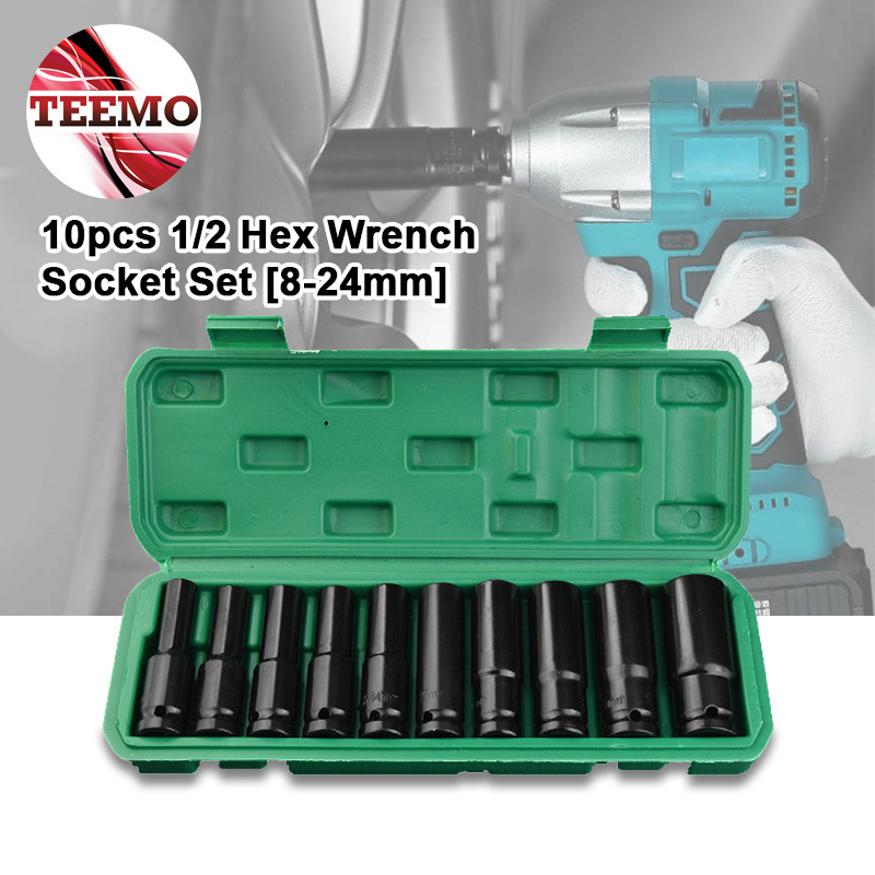 Teemo 10pcs Long Impact Hex Socket Set 1/2 Inch Drive Electric Wrench ...