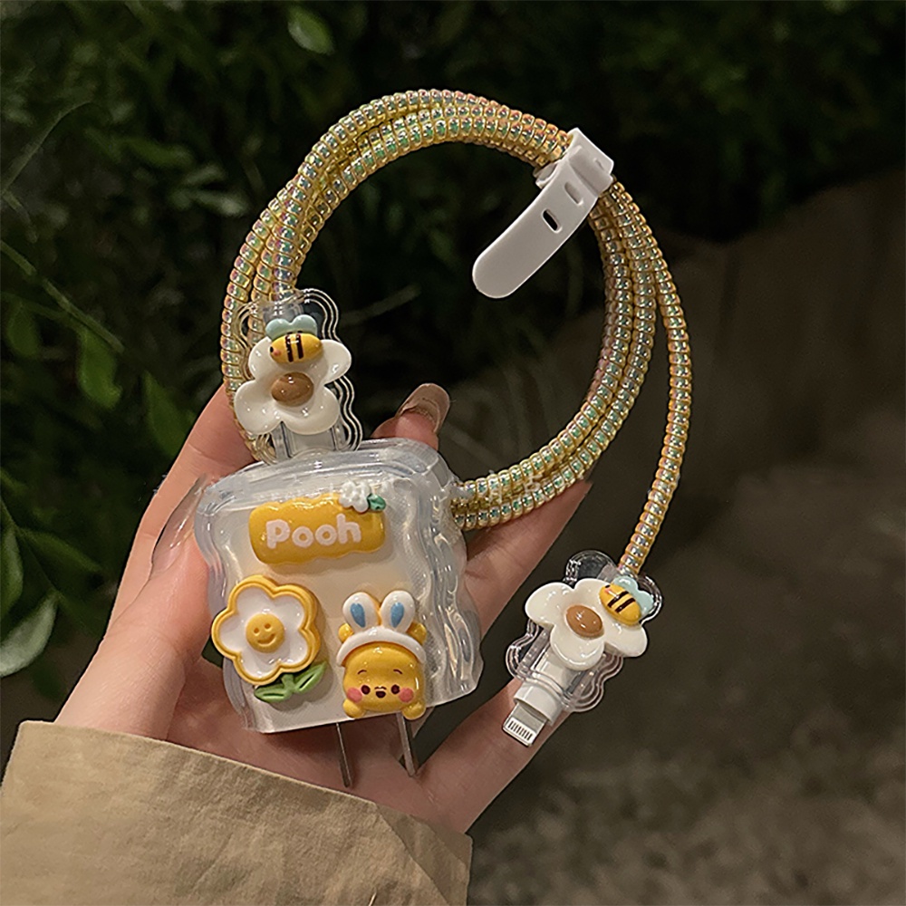 Cartoon Winnie Bees Charger Protector Cover for Apple Charger 18/20W Silicone Case Cable Winder ...