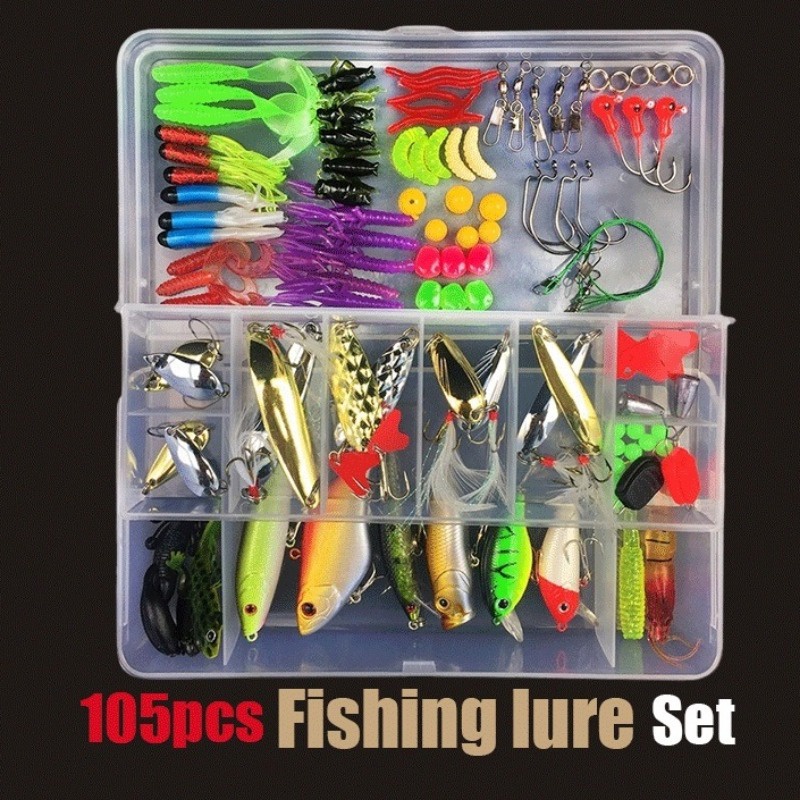 Lure Set 28-106pcs Fishing Tackle Box Soft Plastic Lure Kit Jig Hook ...