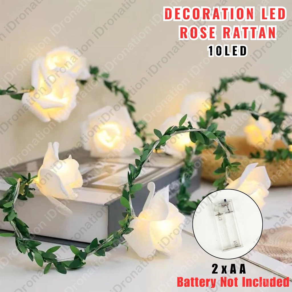 Rose Rattan Flower 10LED 2Meter String Fairy Light AA Battery Event ...