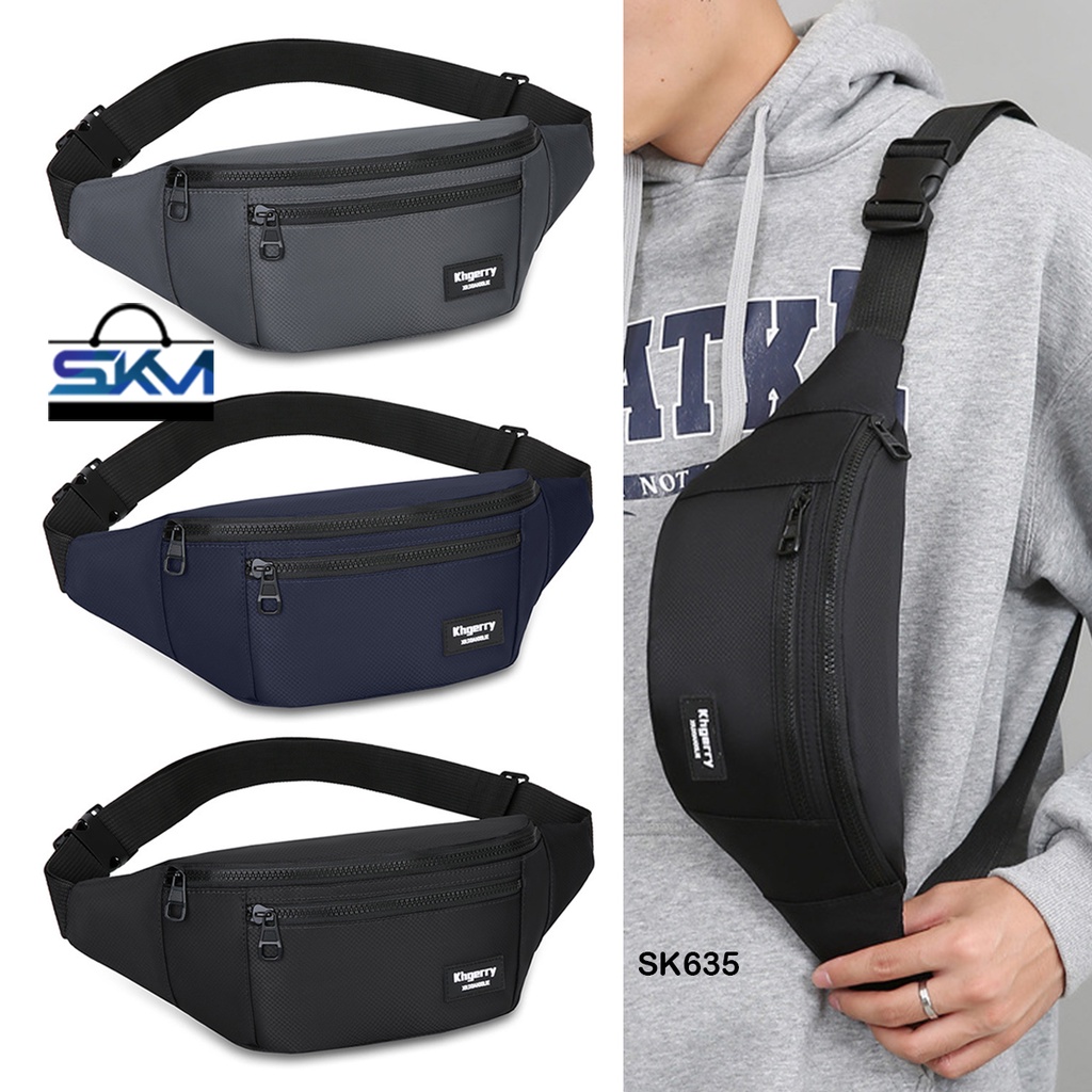SKM Unisex Men and Women Shoulder Sling Bag Nylon Pouch Waist Bag Beg ...