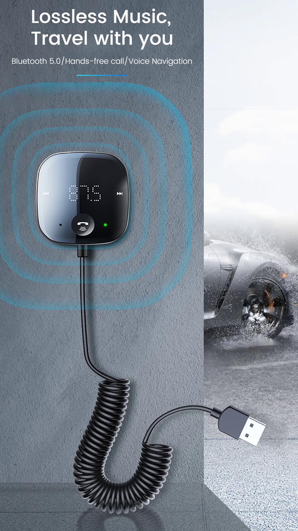 Bluetooth 5.0 Car Audio Transmitter Wireless Bluetooth FM Transmitter ...