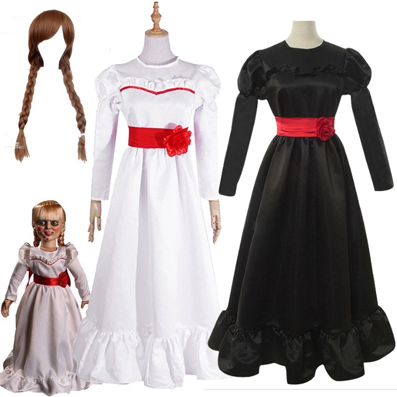 Annabelle Costume Ghost Doll Cosplay White Long Princess Dress Fancy ...